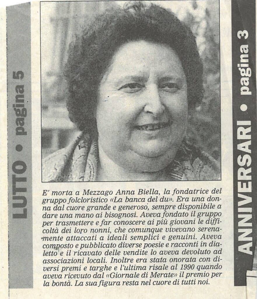 Necrologio Anna Biella - Memorie Mezzaghesi